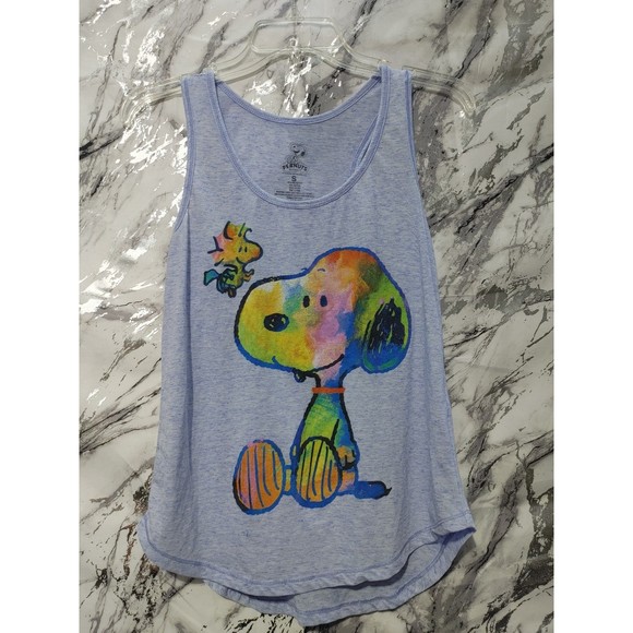 Peanuts | Tops | Peanuts Snoopy And Woodstock Blue Watercolor Racer ...